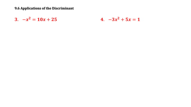 Applications of the Discriminant | PPTX