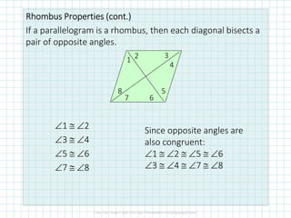 Using Properties Of Special Parallelograms Rhombus