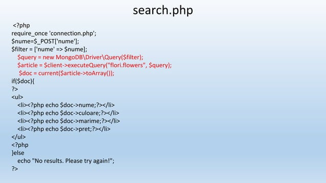 9. Php MongoDB cautarea unui document | PPT