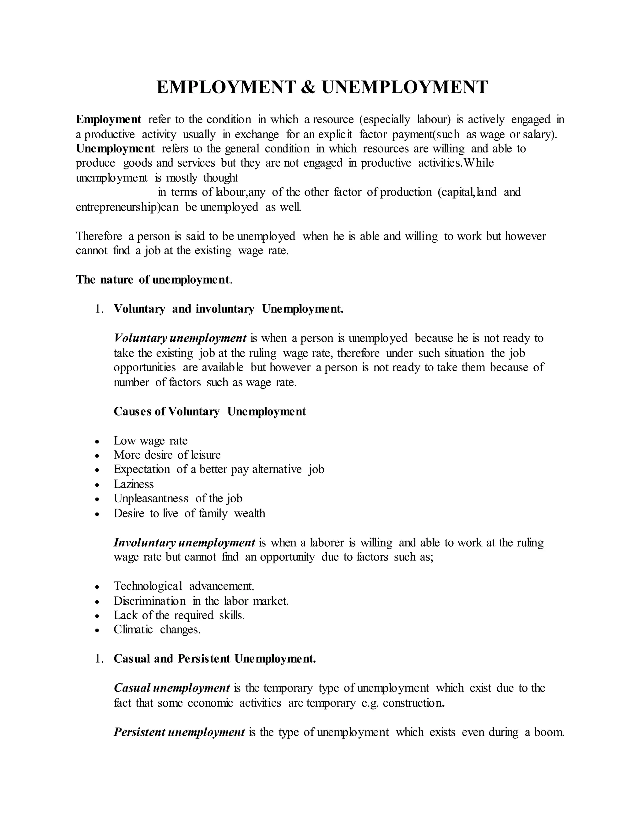 EMPLOYMENT & UNEMPLOYMENT | DOCX