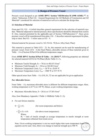 Static and Fatigue Analysis of Pressure Vessel as per ASME Codes | PDF