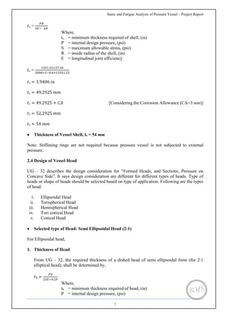 Static and Fatigue Analysis of Pressure Vessel as per ASME Codes | PDF