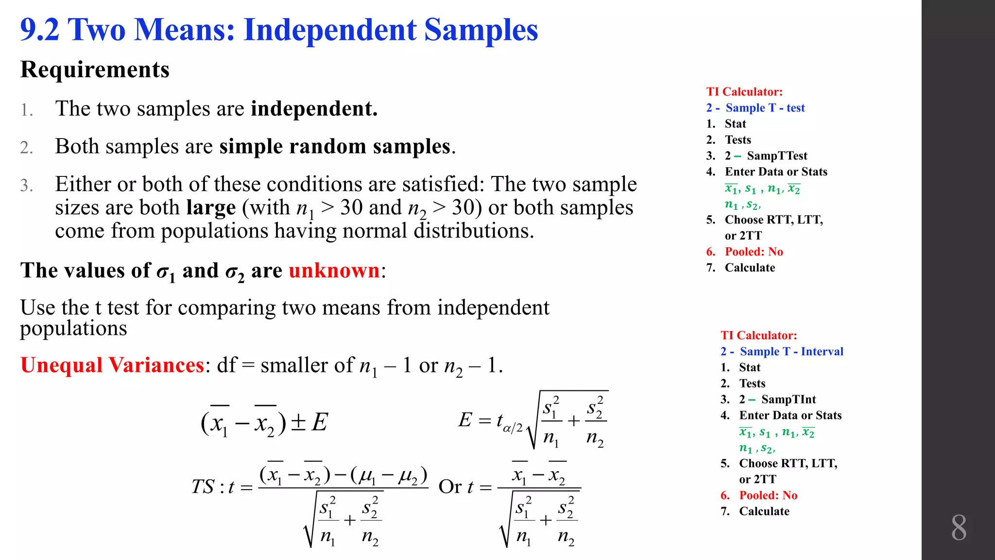 Two Means Independent Samples | PPTX