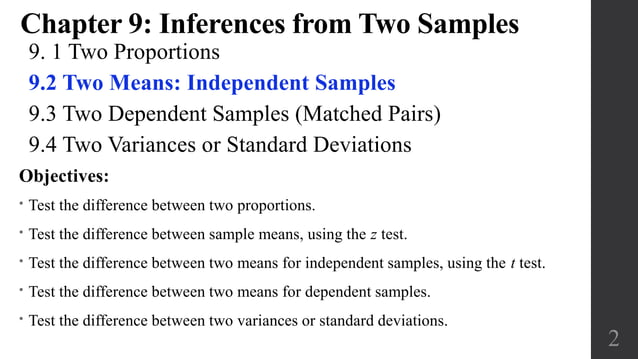 Two Means Independent Samples | PPTX