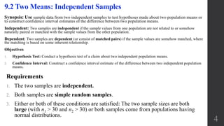 Two Means Independent Samples | PPTX