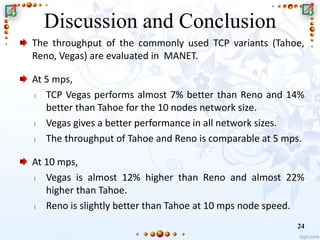 performance evaluation of TCP varients in Mobile ad-hoc Network | PPTX
