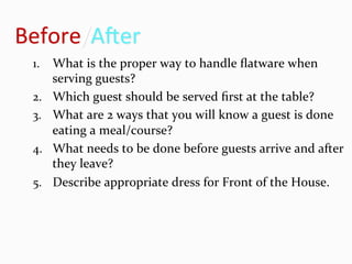 September 19 Front of the House Rules of Service | PDF