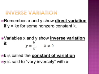 9.1 inverse and joint variation | PPTX