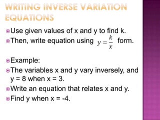 9.1 inverse and joint variation | PPTX