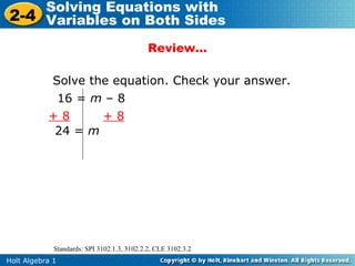 Algeba 1. 9.1 Solving equations review | PPT