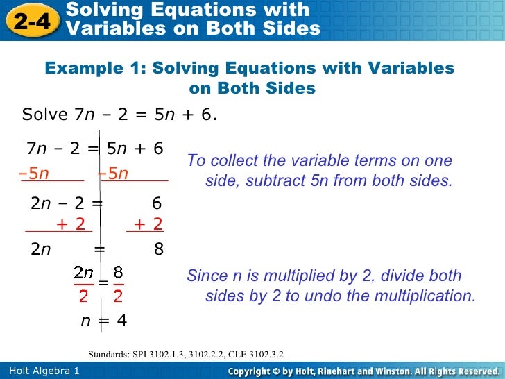 Algebra 1. 9.1 Solving equations review