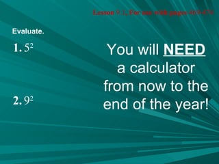 9.1 square roots day 1 | PPT