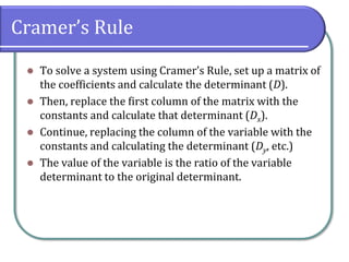 9.3 Determinant Solution of Linear Systems | PDF