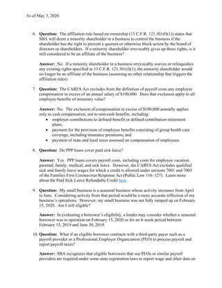SBA. Paycheck Protection Program.Frequently Asked Questions. May 3 | PDF