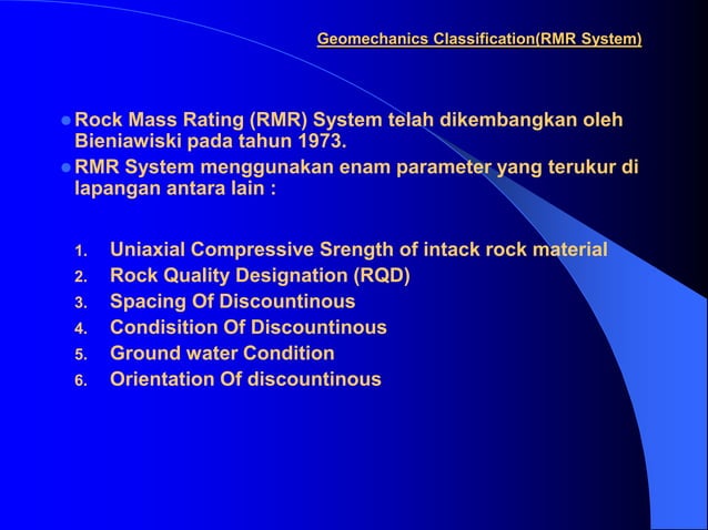 Geomechanics classification RMR system | PPT