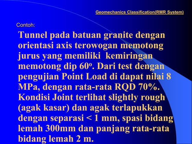 Geomechanics classification RMR system | PPT