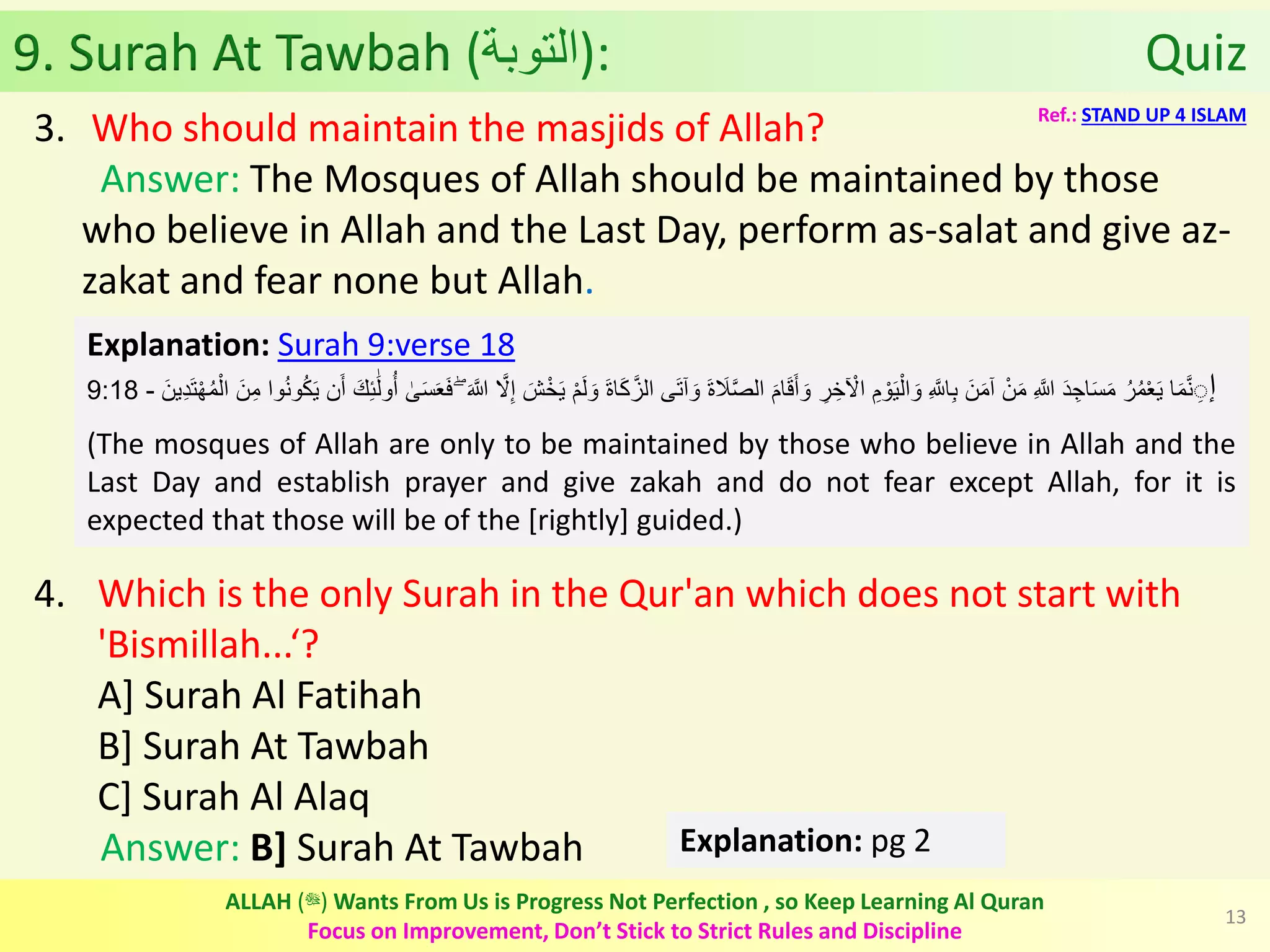Al Quran (Chapter 9): Surah At Tawbah [The Repentance], Surah Al Baraat [The Repudiation] | PPT