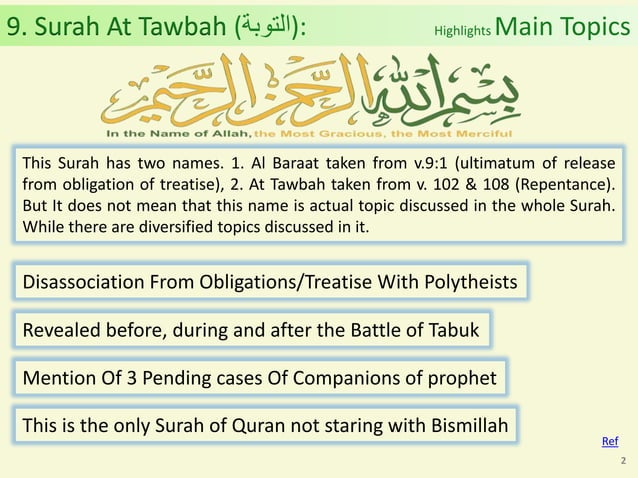 Al Quran (Chapter 9): Surah At Tawbah [The Repentance], Surah Al Baraat ...