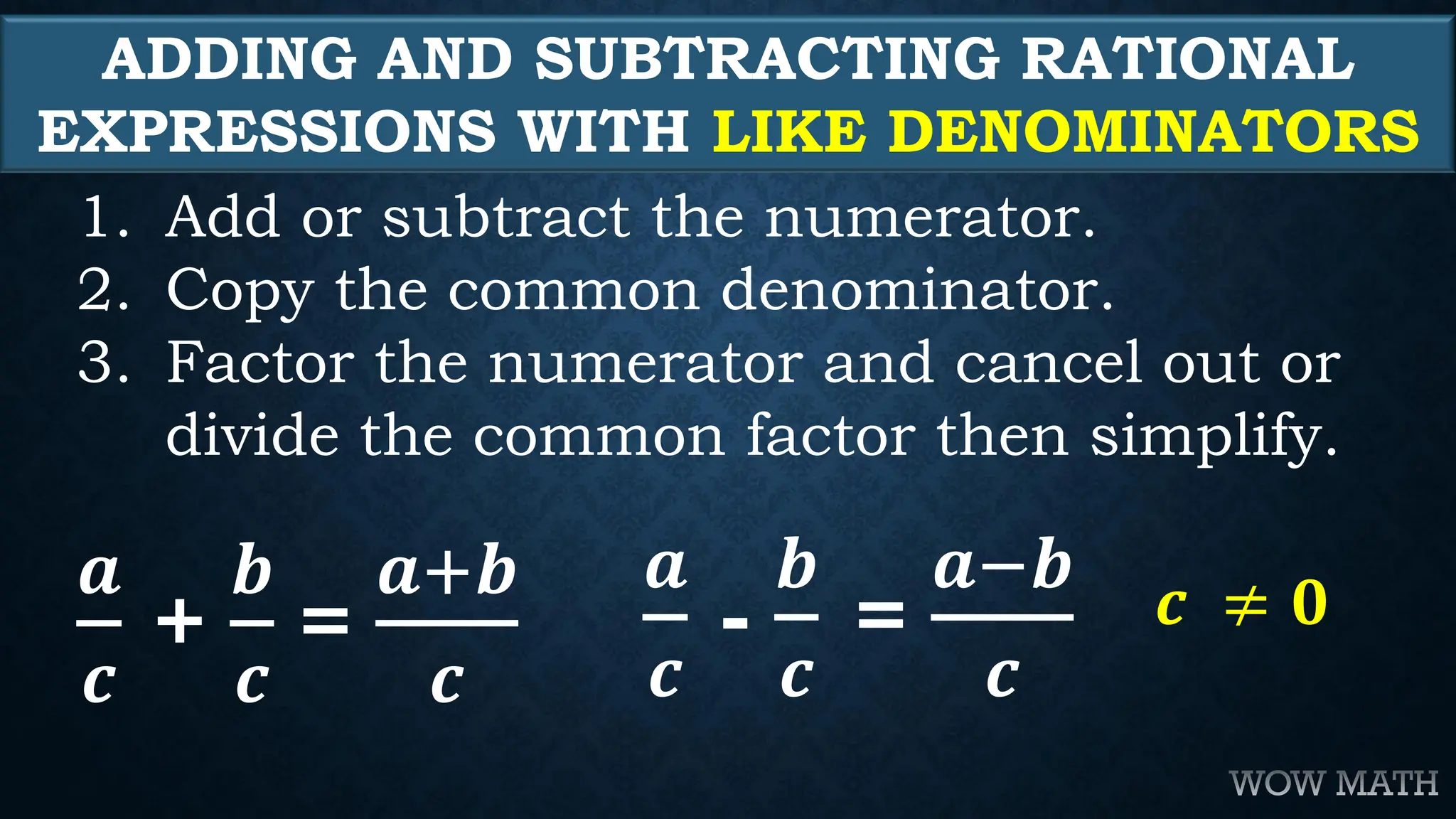 Addition And Subtraction Rational Algebraic Expressions Ppt