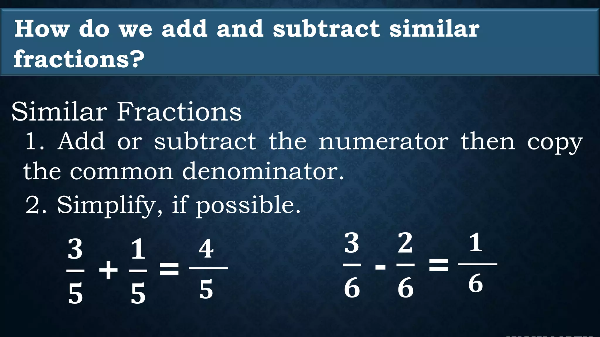 Addition and Subtraction of Rational Expressions with Like Denominators ...