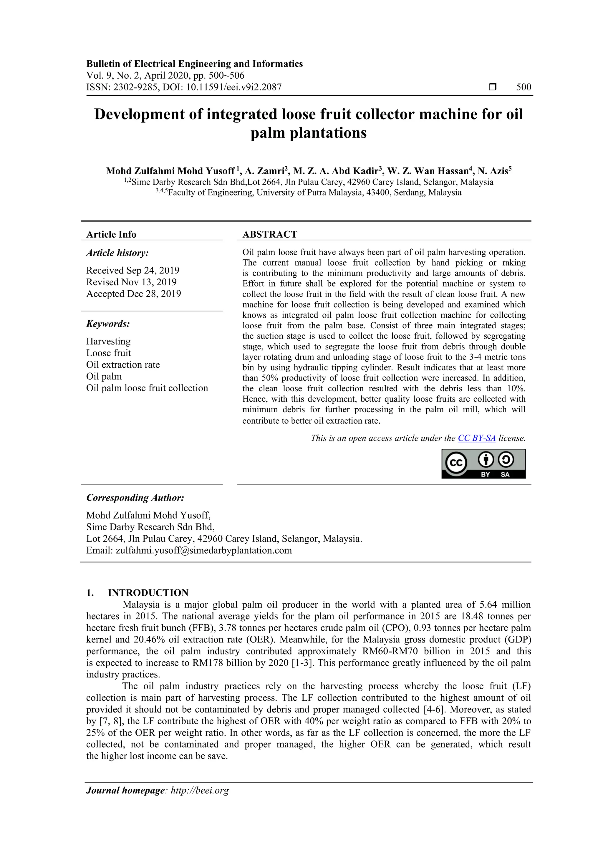 Development of integrated loose fruit collector machine for oil palm ...