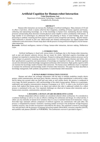 Artificial Cognition for Human-robot Interaction | PDF
