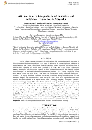 Attitudes toward interprofessional education and collaborative practices in Mongolia | PDF