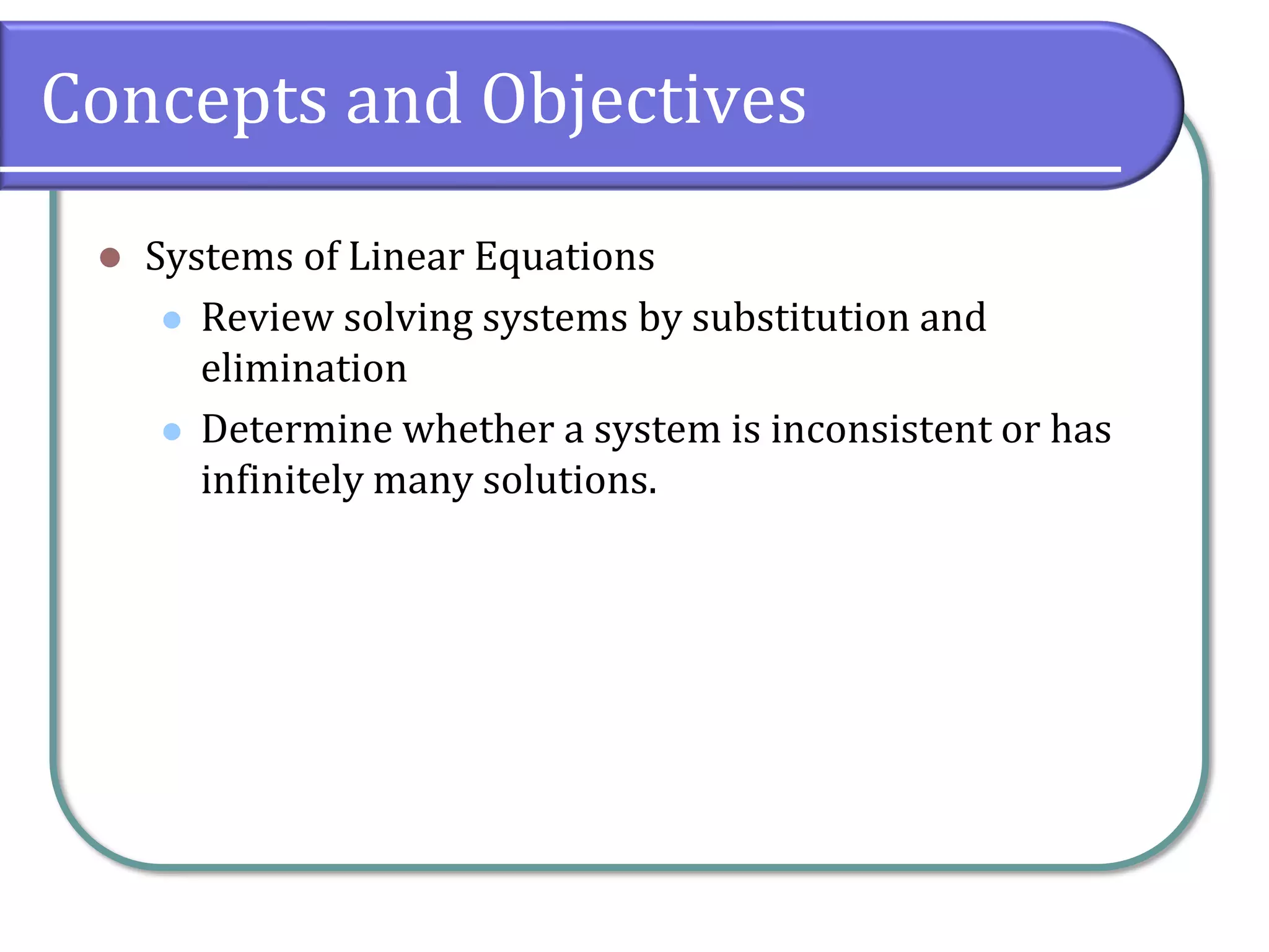 9.1 Systems of Linear Equations | PPT
