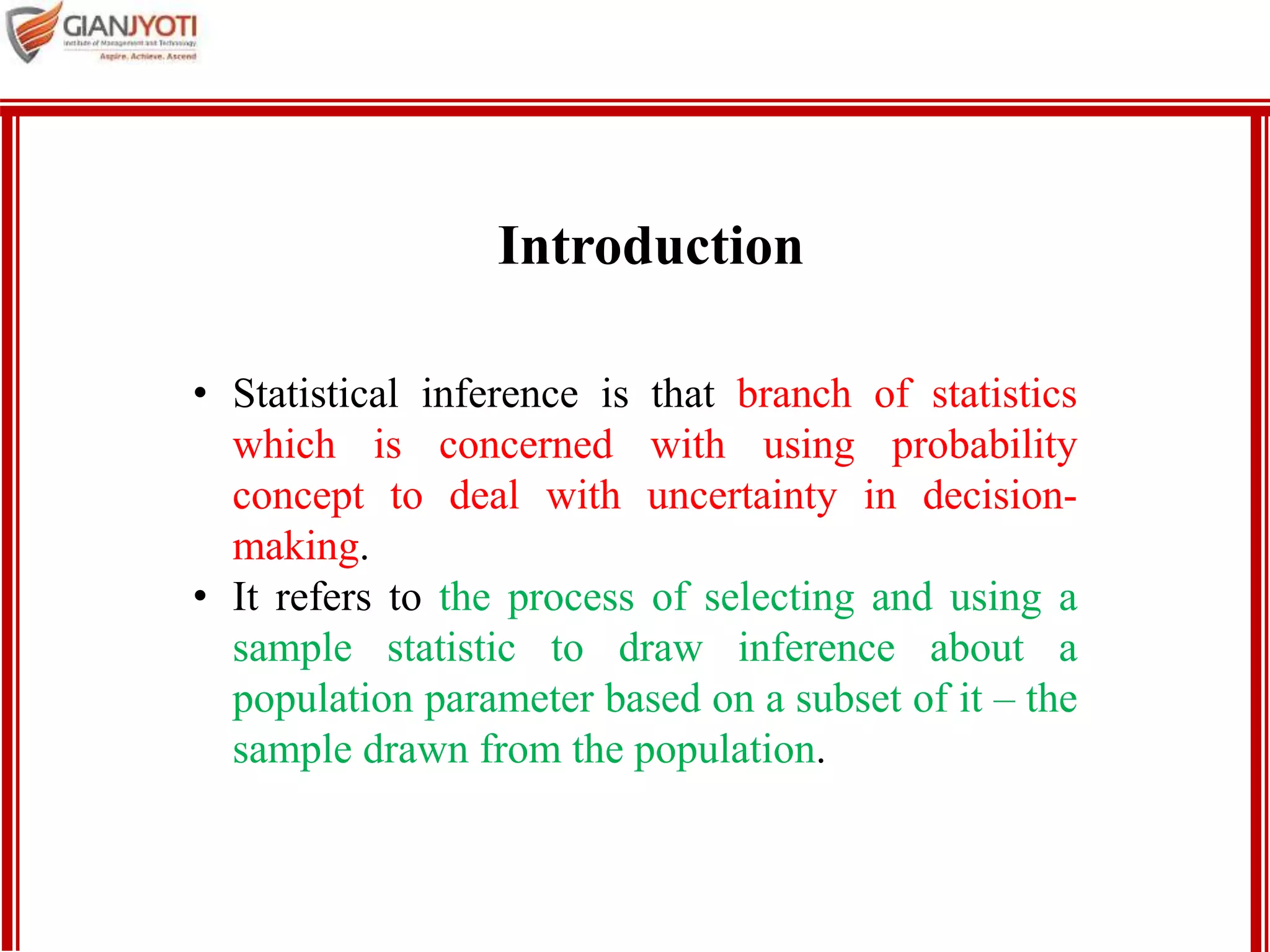 Statistical Inference Concept Procedure Of Hypothesis Testing Ppt