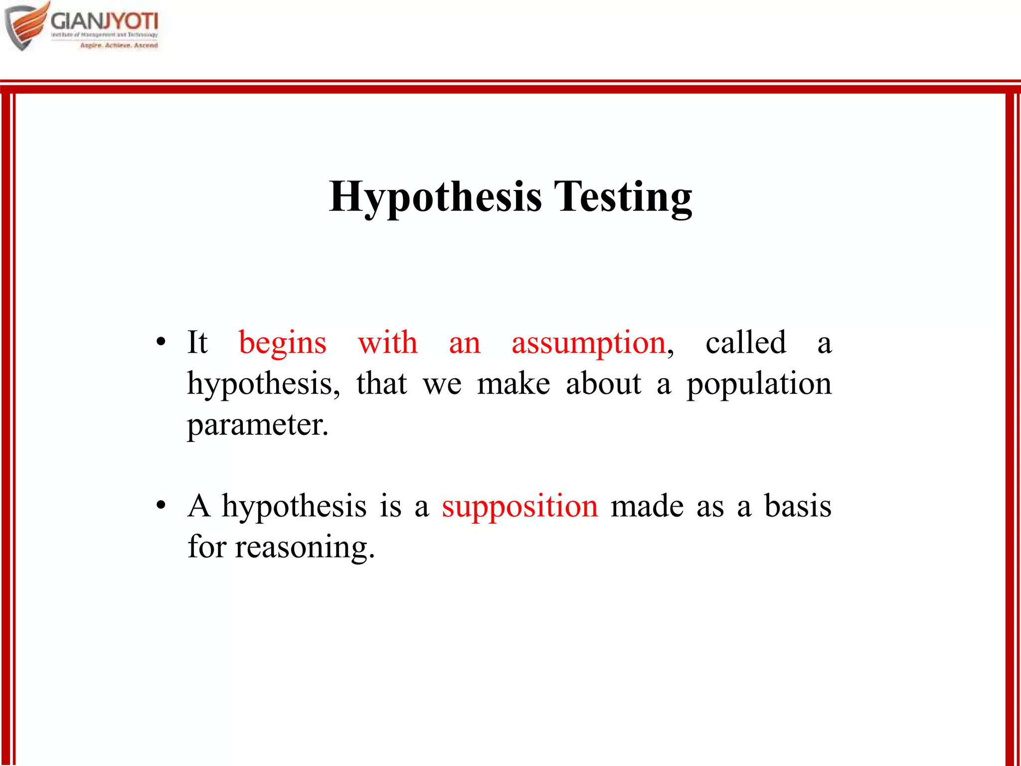 Statistical inference concept, procedure of hypothesis testing | PPT