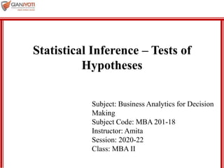 Statistical inference concept, procedure of hypothesis testing | PPT