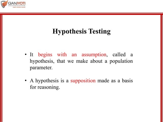 Statistical inference concept, procedure of hypothesis testing | PPT