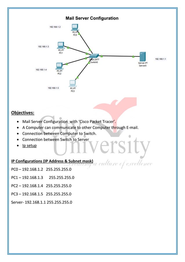 Mail Server Configure with Cisco Packet Tracer | PDF