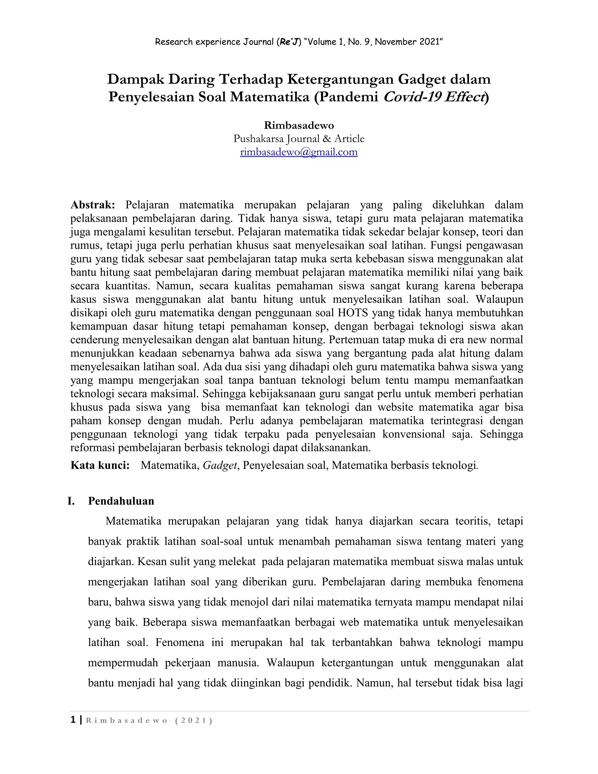 rimbasadewo experience journal re'j vol.1 ketergantungan gadget pada siswa dalam mengerjakan ...
