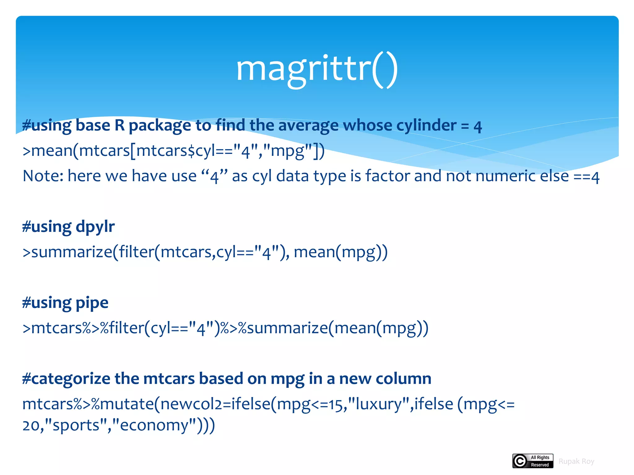 Manipulating Data using DPLYR in R Studio | PPT