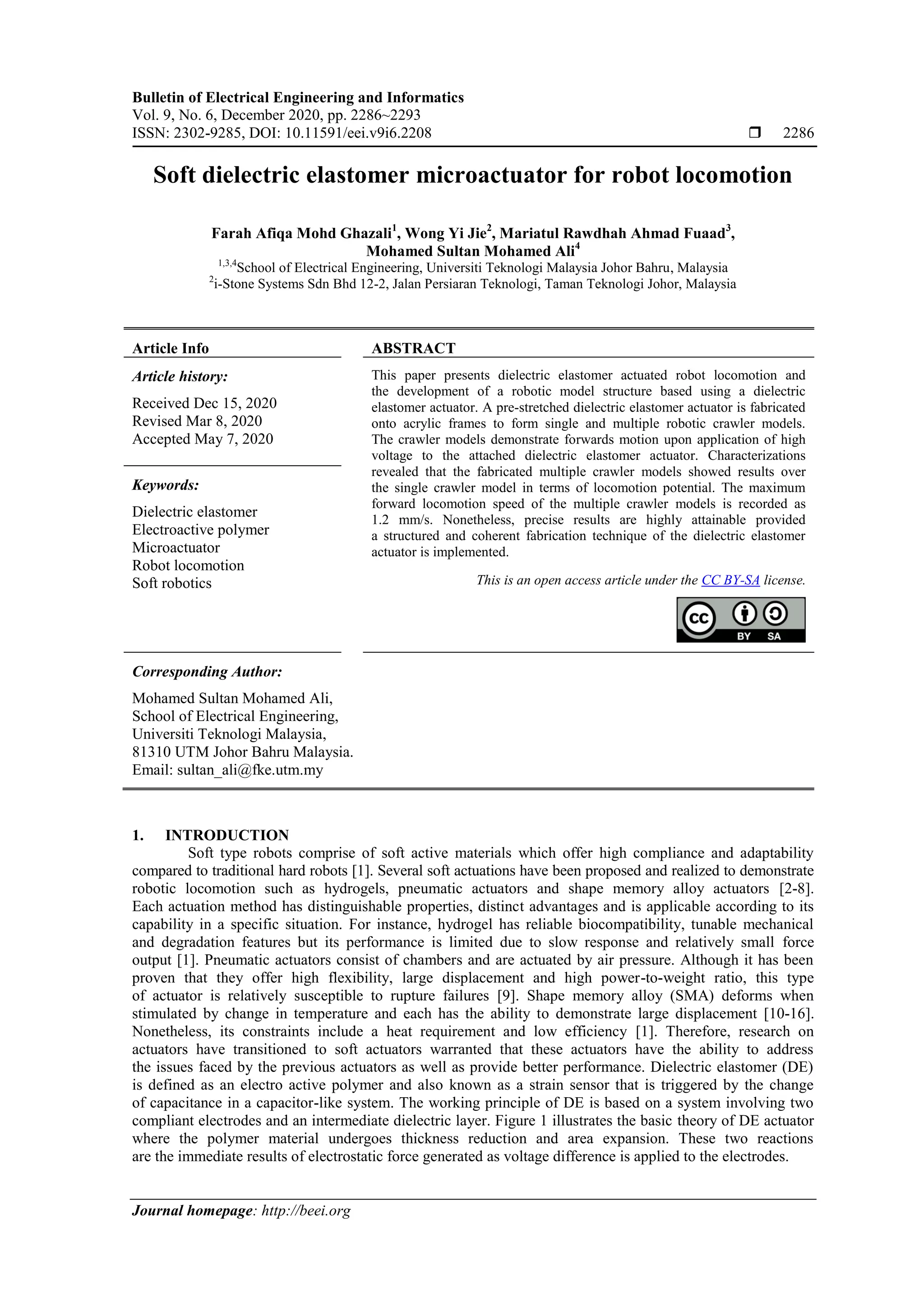 Soft Dielectric Elastomer Microactuator For Robot Locomotion Pdf