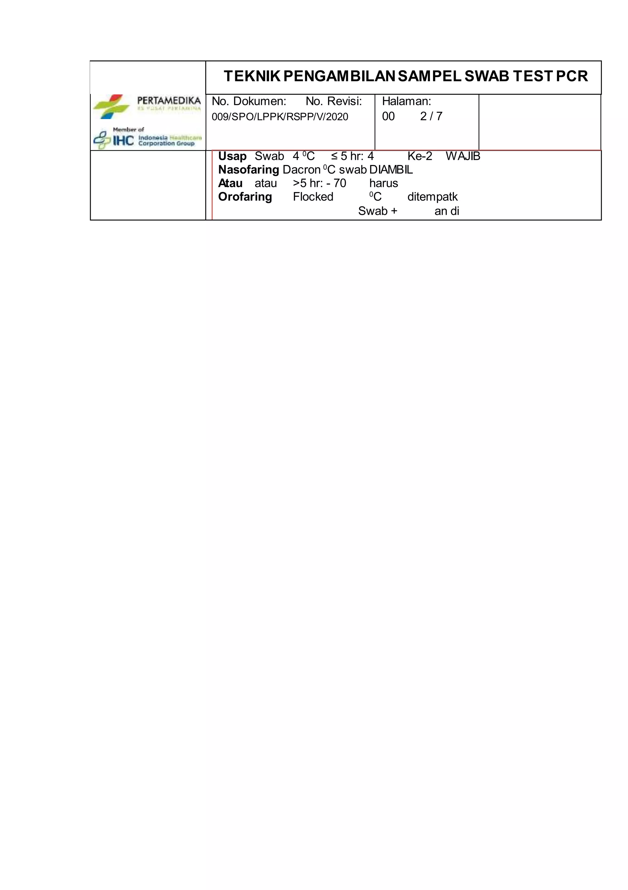 9. SOP TEKNIK PENGAMBILAN SAMPEL SWAB PCR.docx
