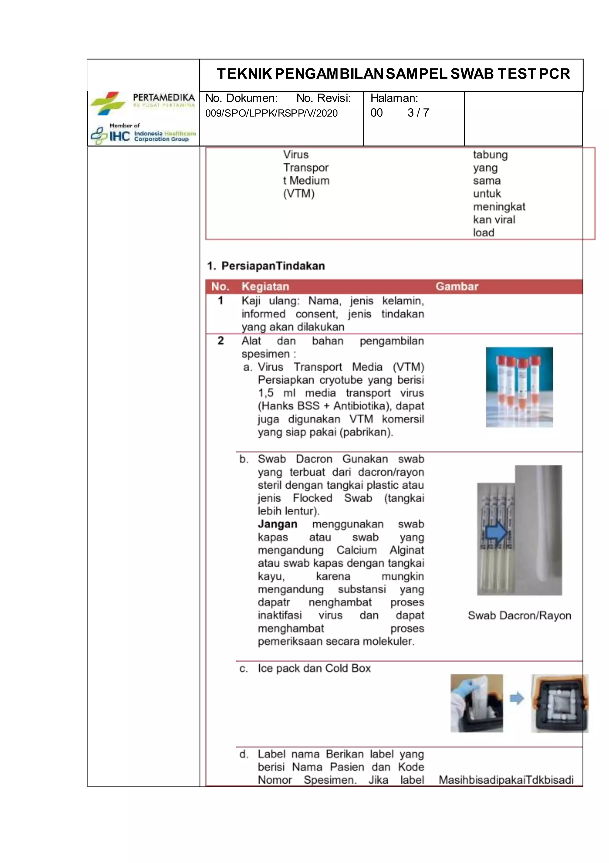 9. SOP TEKNIK PENGAMBILAN SAMPEL SWAB PCR.docx