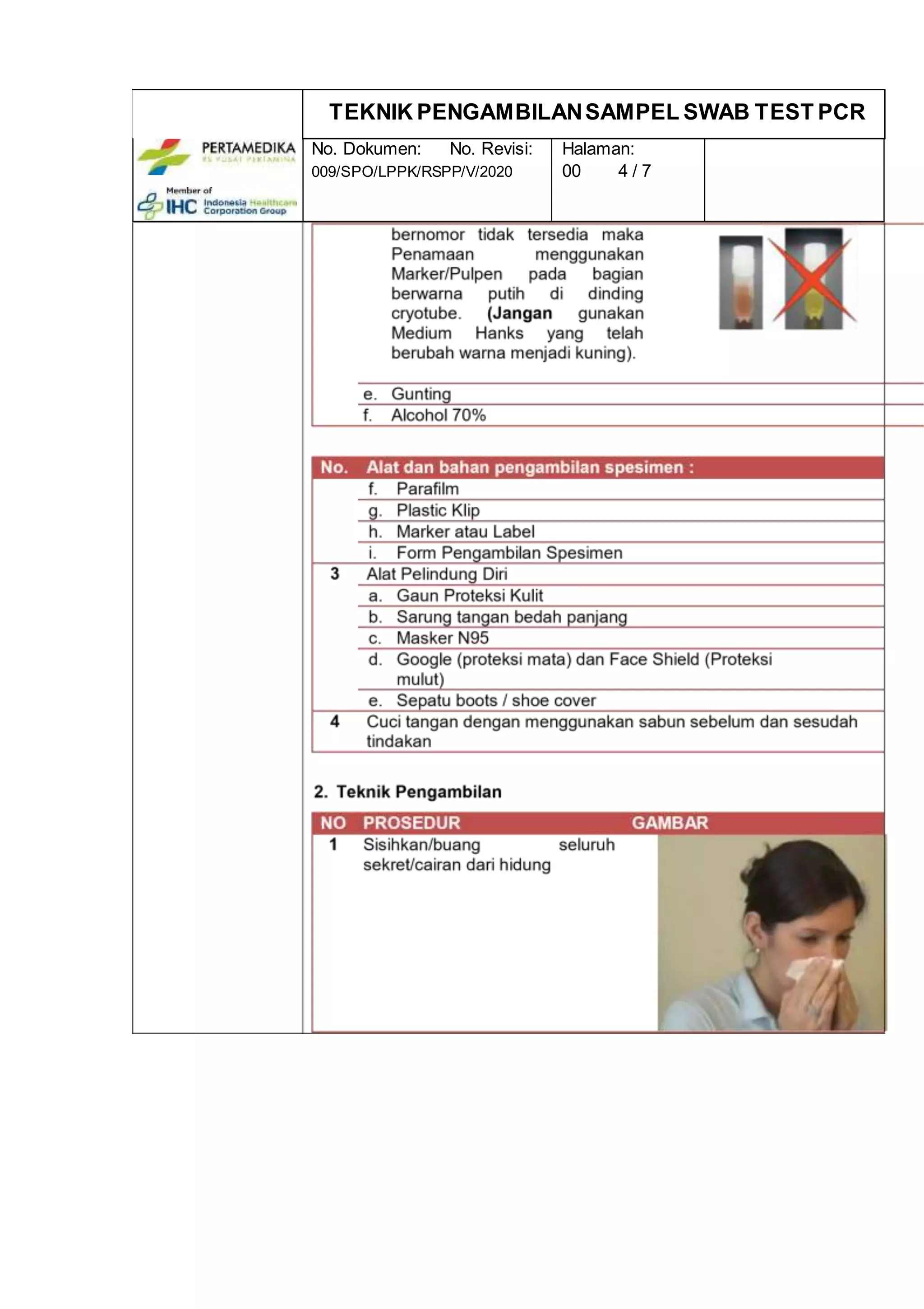 9. SOP TEKNIK PENGAMBILAN SAMPEL SWAB PCR.docx
