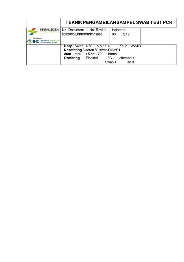 9. SOP TEKNIK PENGAMBILAN SAMPEL SWAB PCR.docx