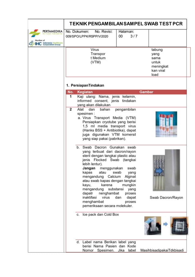 9. SOP TEKNIK PENGAMBILAN SAMPEL SWAB PCR.docx