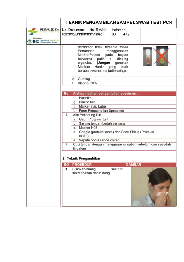9. SOP TEKNIK PENGAMBILAN SAMPEL SWAB PCR.docx