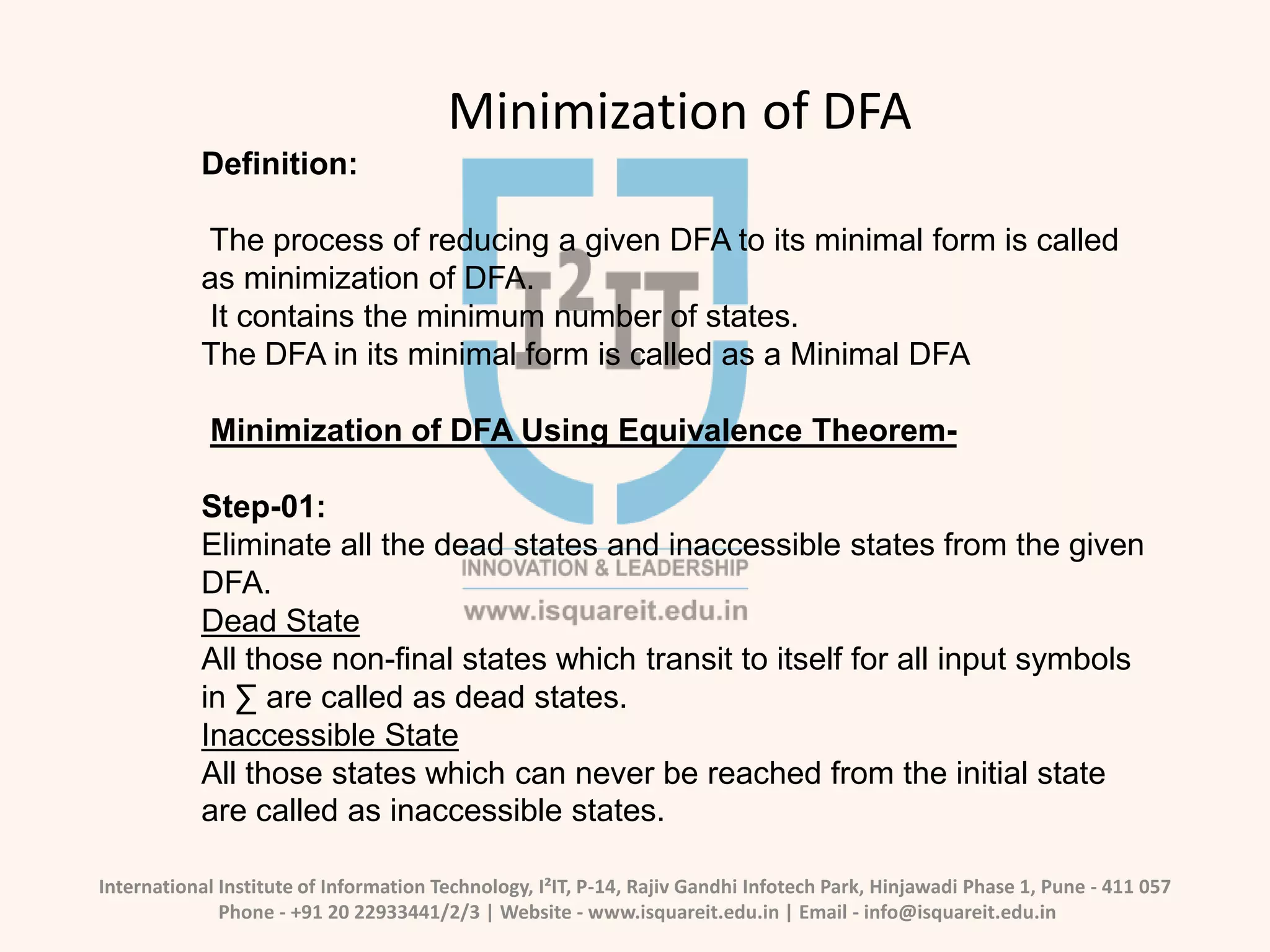 Minimization of DFA | PPTX