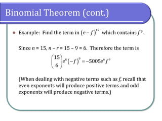 9.6 Binomial Theorem | PPT