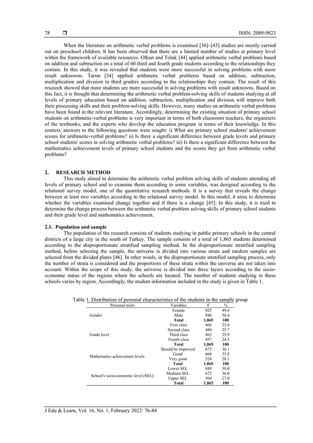 Investigation of primary school students solving arithmetic verbal problems | PDF
