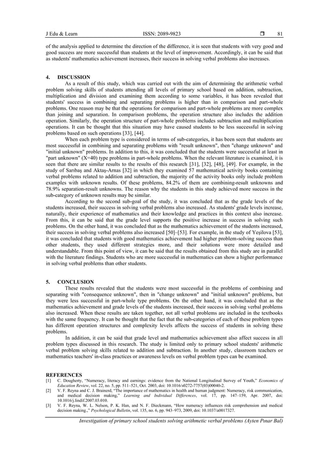 Investigation of primary school students solving arithmetic verbal ...