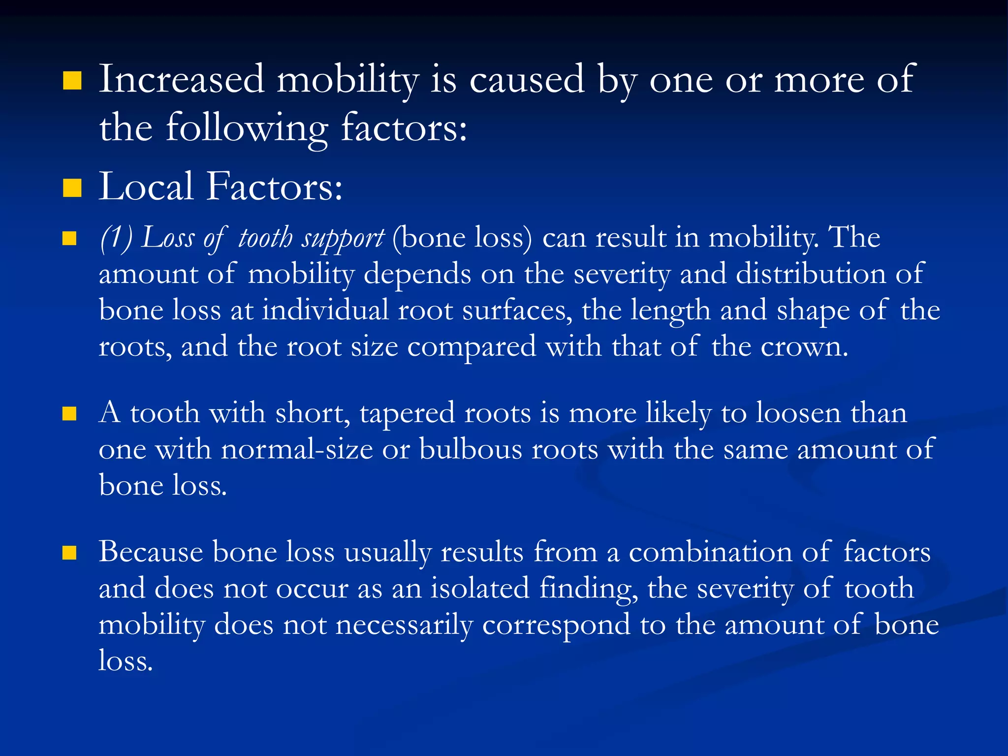 9.Tooth mobility.ppt | Dental Health | Diseases and Conditions