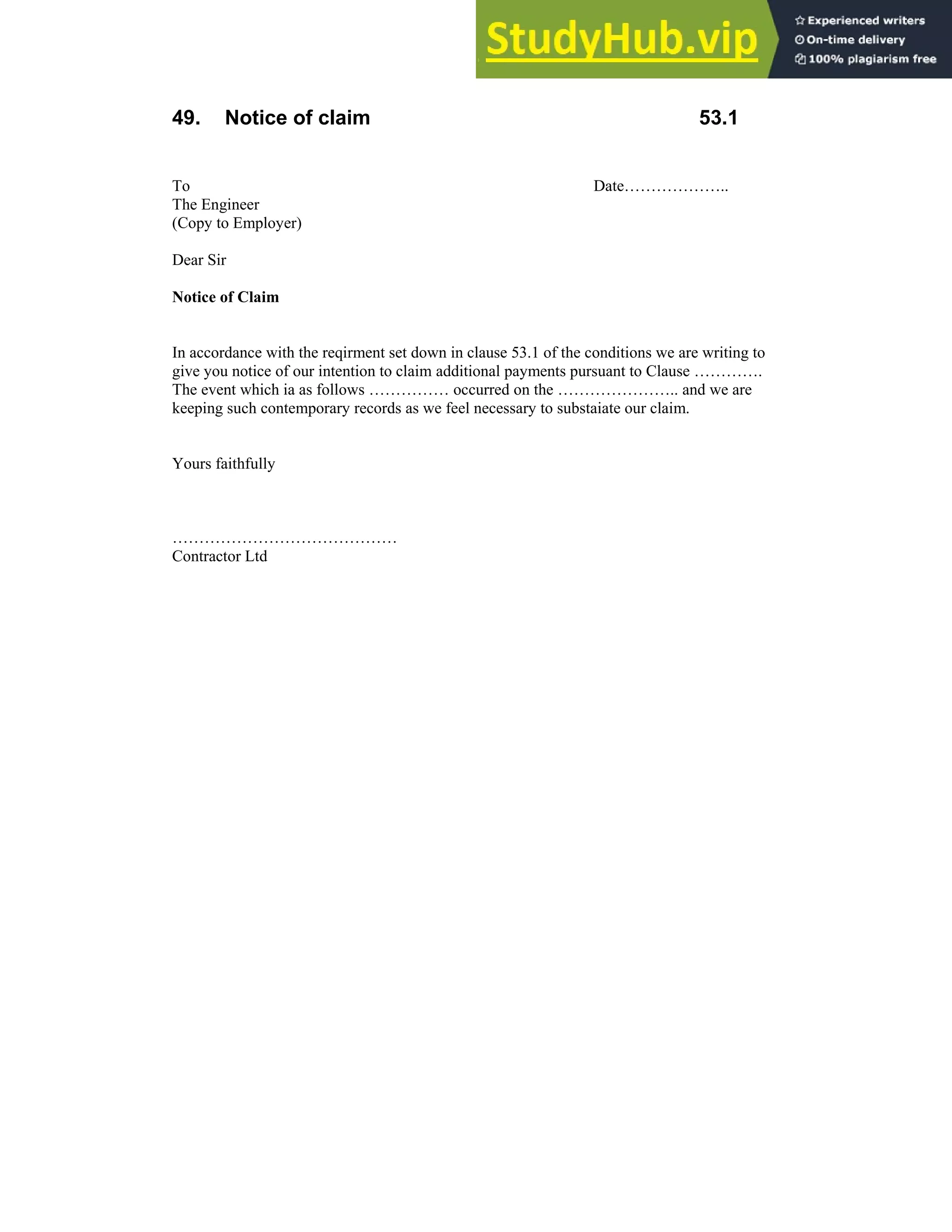 9. Standard Letters And Notices In English Use By The Contractor (With ...