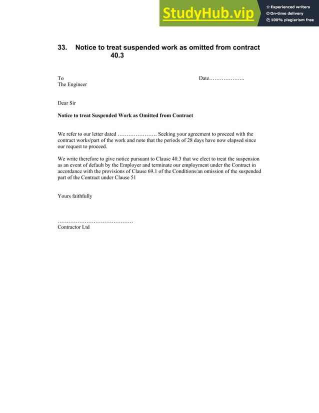 9. Standard Letters And Notices In English Use By The Contractor (With ...