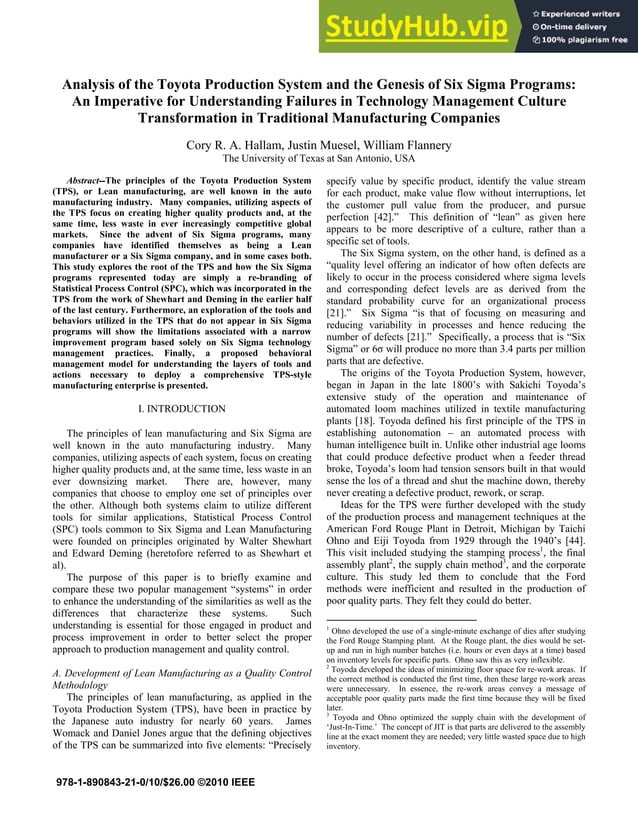 9. Analysis Of The Toyota Production System And The Genesis Of Six ...